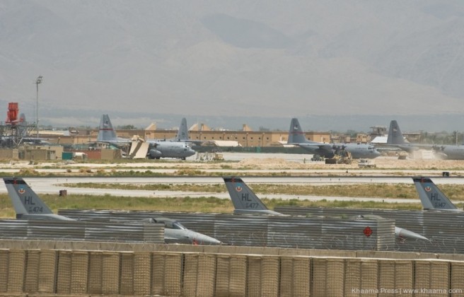Taliban guerrillas launched a salvo of rockets at Bagram Air Field