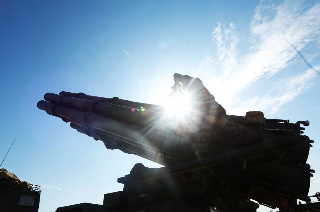 Chinese artillerymen conducted exercise with PHL-03 rocket launchers