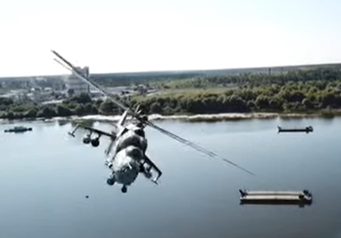 Mi-24 helicopter came close to drone collision during a military exercise