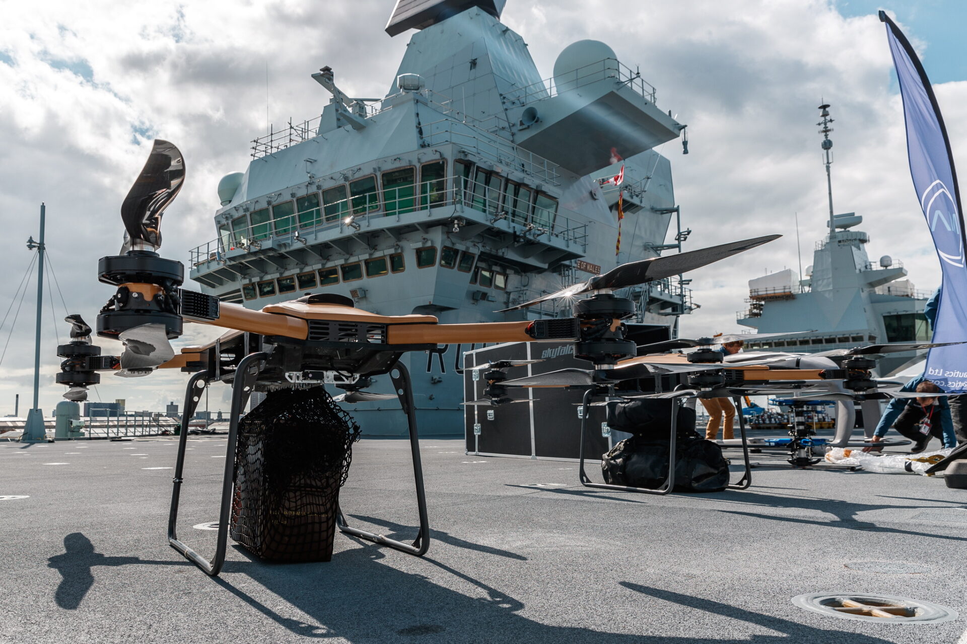 A fleet of modern drones visited flight deck of new British aircraft ...