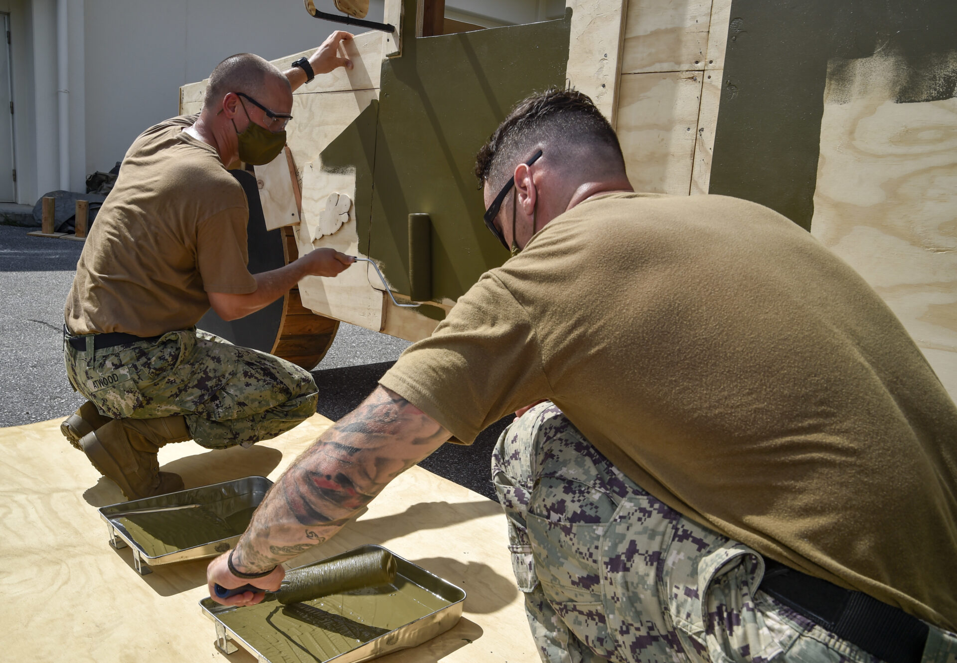 U.S. Navy Seabees builds wooden military vehicles