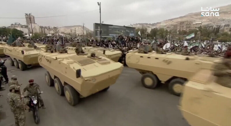 Syrian army parades Turkish-supplied armored vehicles